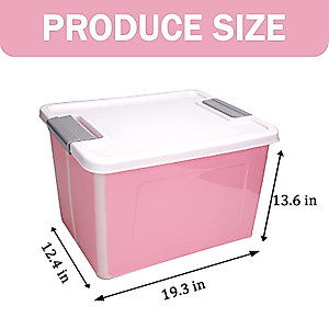 56 Quart Plastic Storage Bins Waterproof Utility Tote Organizing Container Box with Buckle Down Lid Collapsible Clear Plastic Storage Box for Toys Clothes and Bedding, 1 pack Pink