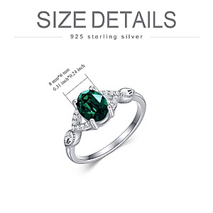 Plesitep Sterling Silver Simulated Green Emerald Statement Engagement Ring for Women Teen Girl (6)