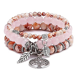 XIMEO Tree of Life Semi Precious Original Design Crystals and Healing Stones Yoga Beaded Bracelets Beach Charm Bracelet Set for Women Girls, Ocean Jewelry