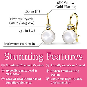 Cate & Chloe Cassie Refined 18k White Gold Pearl Drop Earrings with Swarovski Crystals, Women's Gold Earrings, Pearl Dangle Earrings for Women, Special Occasion Jewelry