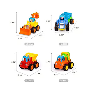 Berry President Set of 4: Early Educational Push and Go Friction Powered Car Tractor Bulldozer Mixer Truck and Dumper Toys for Toddler Baby Children Kids Boys Girls (4EngineeringCar)