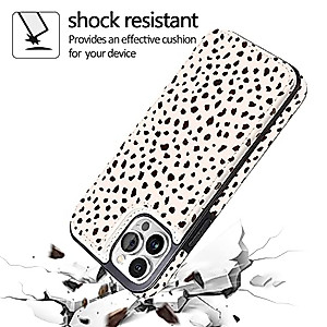 uCOLOR Compatible with iPhone 14 Pro Max 6.7" Wallet Case with Card Holder Folio Flip PU Leather Kickstand Card Slots Double Magnetic Clasp and RFID Blocking Cover 6.7 Inch (Almond Latte Polka Dot)