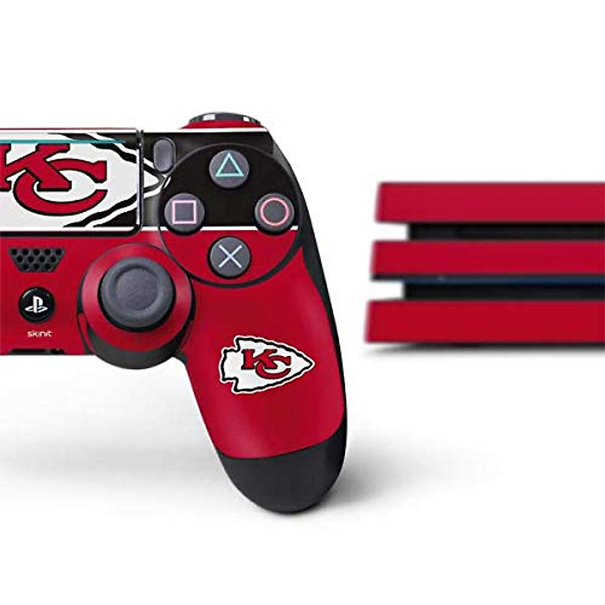 Skinit Decal Gaming Skin Compatible with PS4 Pro Console and Controller Bundle - Officially Licensed NFL Kansas City Chiefs Zone Block Design