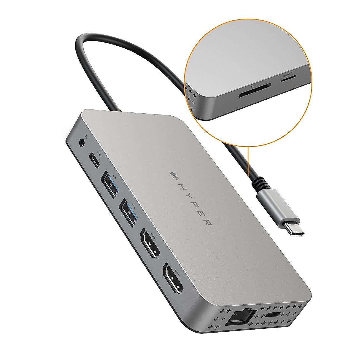 HyperDrive M1 M2 MacBook Pro USB C Hub - 10-in-1 USB Hub Dual 4K HDMI, Ethernet, USB-A, USB C Adapter