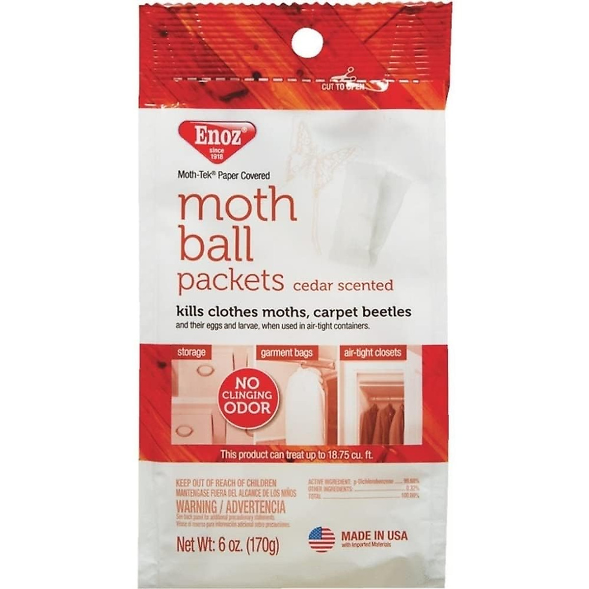 Enoz Moth Ball Packets - Ceder Scented Kills Clothes Moths, Carpet Beetles, and Eggs and Larvae
