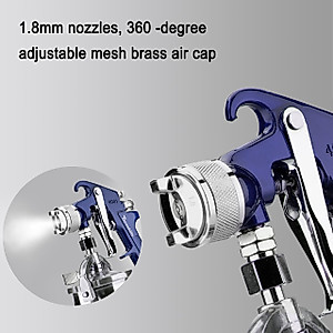 Throohills Siphon Feed Spray Gun for Piant with 1.8mm Nozzle, 1000cc Cup and 6pcs Paint Strainers for Cars & HousePainting Gun(Blue)