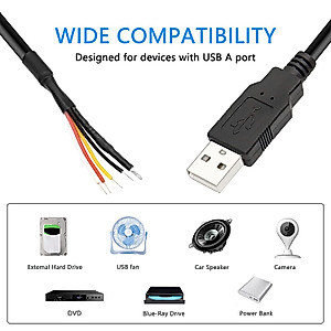 RIIEYOCA 2Pcs USB 2.0 Male Plug 5pin bare wire,USB Power Data Cable DIY Pigtail cable for USB Equipment Installed or DIY Replace Repair