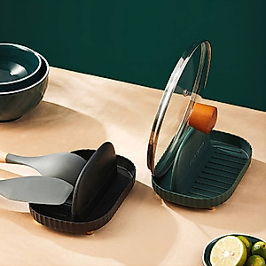 Utensil Rest Holder for Kitchen Counter Spoon Rest Cooking Ladle Spatula Lid Holder Kitchen and Grill Utensil Organizer for Countertop Stove Top (Black)