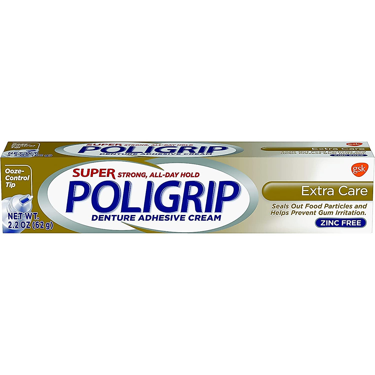 Super Poligrip Denture Adhesive Cream Extra Care - 2.2 oz, Pack of 4