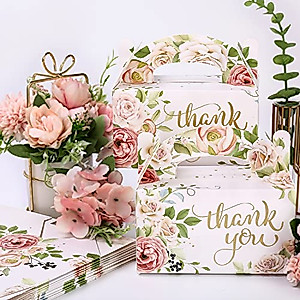 SOSFKIM Gable Treat Boxes Large 24 Pack - Floral Party Favor Boxes Bulk Embossed Foil 6.3x 3.5x 3.5in - Goodie Gable Boxes for Baby Shower, Wedding, Birthday