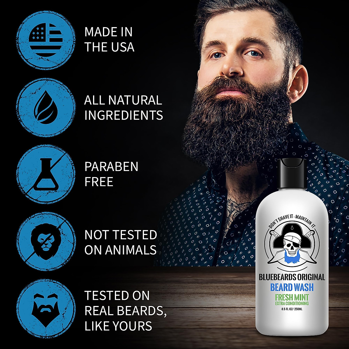 Bluebeards Original Fresh Mint Beard Care for Men, 8.5 oz. - Natural Peppermint Oil Formula for Deep Cleansing, Softening, and Conditioning Beard and Skin - Made in USA