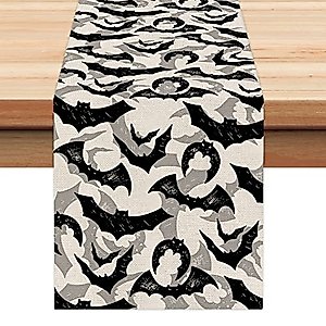 Halloween Decorations Bat Table Runner 13x72 Inches Long Farmhouse Holiday Party Decor Indoor Vintage Theme Gathering Dinner AT299