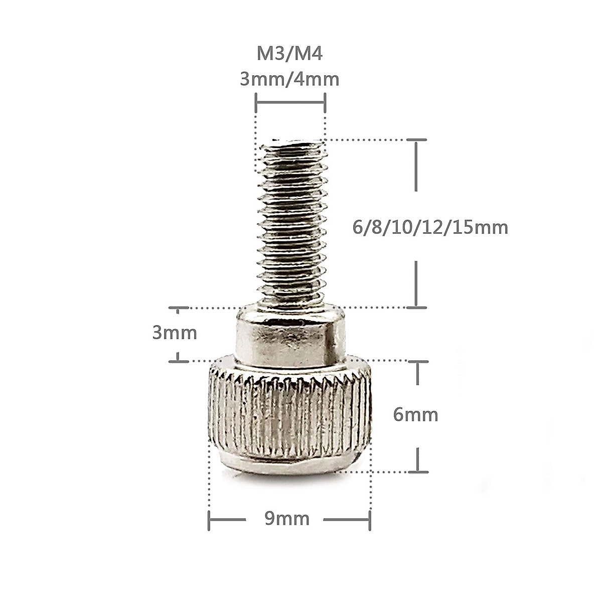 OUMIFA Screw 10pc M3 M4 Black Silver Steel Phillips Head Hand Tighten Thumbscrew Screw for Computer Case Cover Power Supply Wood Screw (Color : Silver, Size : M4x12mm)