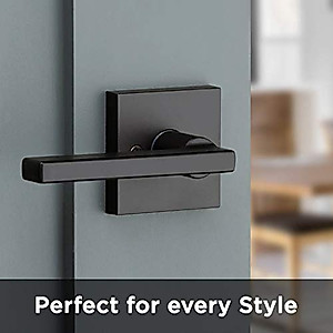 Kwikset 91540-029 Halifax Door Handle Lever with Modern Contemporary Slim Square Design for Home Hallway or Closet Passage in Iron Black