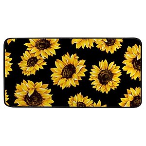 BVOGOS Kitchen Rug, Floor Mat Sunflower Black Design Non Slip Runner Doormat for Kitchen Bathroom Decor - 39 x 20 inches