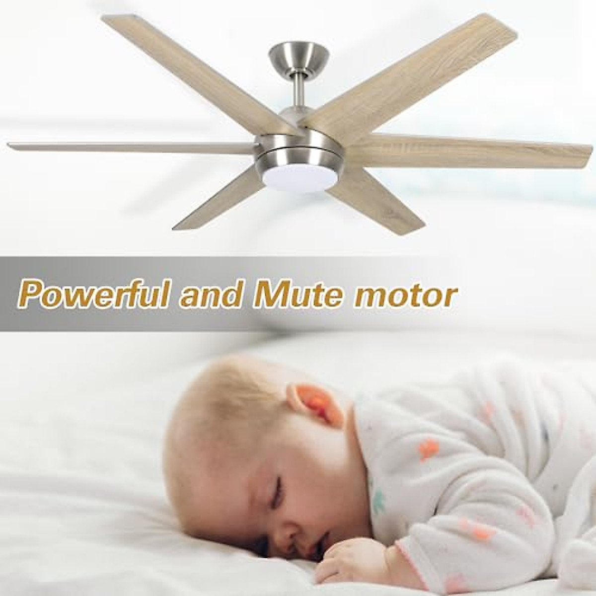 hykolity 54 inch Indoor Modern Ceiling Fan with Integrated LED Lights and Remote Control, 6 Blades, 6 Speed, Dimmable, 3CCT, Quiet Reversible Motor Ceiling Fan, Brushed Nickel