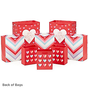 Hallmark Valentine's Day Assorted Size Gift Bags (8 Bags: 3 Small 6", 3 Medium 9", 2 Large 13") Hearts and Stripes