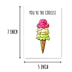 EdgarGifts You're The Coolest - Ice Cream Card - Love Card - Best Friend Card - Birthday Card - Cute Greeting Card - Cookie Card