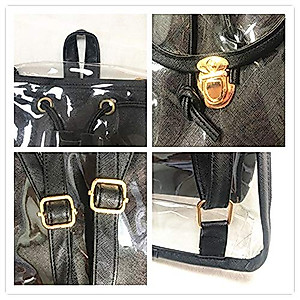Mini Clear Backpack with Removable Pouch Transparent PVC Shoulder Bag Handbag, Black, Small