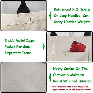 14oz Thicken Canvas Tote Bag, Heavy Duty Reusable Big Shopping Bag with Interior Waterproof Coating, Initial Tote Bag for DIY Patterns, Women, Wedding or Teacher Appreciation Gift