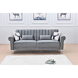 Legend Vansen Loveseat Tight Back Convertible Velvet Sofa Sleeper Living Room and Bedroom Sofabed, 85'' Wide, Grey