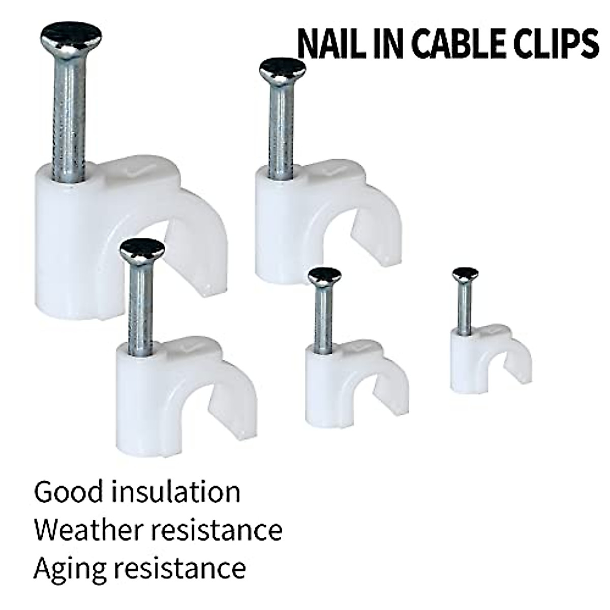 Bonsicoky 200Pcs Nail Cable Clips with Steel Nail, 7mm White Cable Wire Management Clips for Ethernet Cable, Telephone Cable, TV Wire Cable, Print Cable