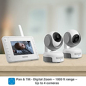 BLACK+DECKER 4.3" Digital Video Baby Monitor with Pan-Tilt-Zoom Camera, Infrared Smooth Video & Motorized Pan/Tilt, Auto Night Vision, and Room Temperature Monitoring, Smooth Motion, Two Way Talk