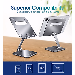 elitehood Aluminum iPad Pro 12.9 Stand, Adjustable iPad Stand Holder for Desk, Large Back Portable Monitor Stand, Tablet Stand Compatible with 15.6’’ Monitor, iPad Pro 12.9, iPad Air Mini 6 5