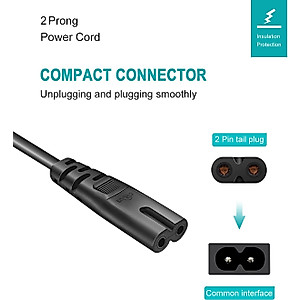 10Ft Projector Power Cord for Mini Projector,Portable Projector Replacement 2 Prong Power Cable