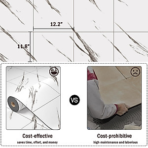 Oxdigi Vinyl Floor Tiles Peel and Stick 23"x 393"/64 Sq.Ft, Thicken Self Adhesive Vinyl Flooring Roll Marble Pattern Waterproof DIY Floor Coverings for Bathroom Living Room Kitchen, White Marble
