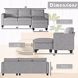 YESHOMY Convertible Sectional Sofa with Comfortable Backrest,L-Shaped Couch with Modern Cotton Fabric for Living Room, Gray