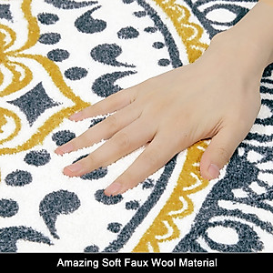 HEBE Boho Round Rugs 4Ft Washable Non Slip Round Area Rug Throw Soft Cute Round Nursery Rug Soft Fluffy Bathroom Rug Circle Rug for Bedroom Dorm Kids Room Nursery