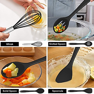 Homikit 42 Pieces Black Kitchen Cooking Utensils Set with Holder, Nonstick Silicone Utensil Spatula for Cooking, Heat Resistant Kitchen Tools Spoon Turner Whisk for Cookware, Dishwasher Safe