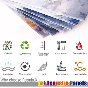 Ruonin.X 6 Pack Decorative Art Acoustic wall panels,Better Acoustic Treatment than foam, Premium Sound Absorbing and Soundproof wall panels for Recording studio and home, 72"x48" inch—Golden Mountain