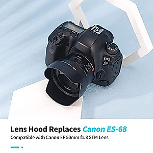 50mm Reversible Lens Hood Shade Fit for Canon EF 50mm f/1.8 STM Lens Replaces Canon ES-68 Hood Tulip Flower Design -Black