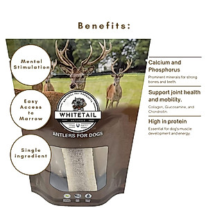 WhiteTail Naturals - Split Antlers for Large Dogs - (2 Pack- Large) - Naturally Shed, Long Lasting Dog Antler Horn - Tough Chew Bones for Aggressive Chewers