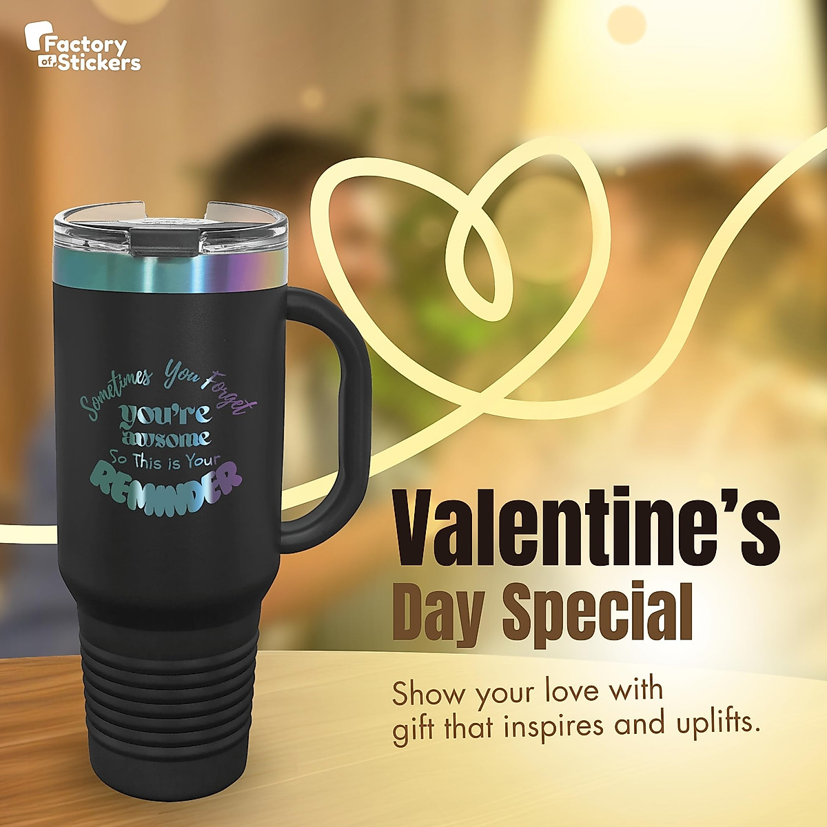 Factory of Stickers Gift for Women: 40oz Black Prism Ion - Plated Travel Mug – sometimes you forget you're awesome so this is your reminder Laser Design, Insulated with Straw for Hot & Cold Drinks