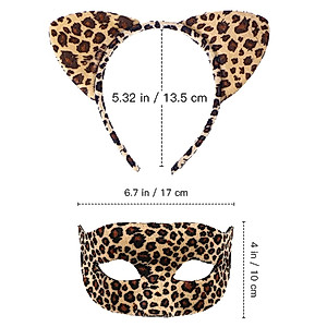 Halloween Cat Cosplay Accessories Set Cat Ear Headband with leopard print Masquerade mask for Women Halloween Cat Costume accessory for Women Party Costume