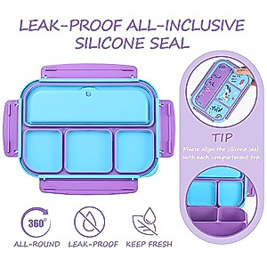 Sunhanny Bento Lunch Box for Kids - 4 Compartments, Sauce Container, Utensils, Food Picks and Muffin Cups, Purple Unicorn