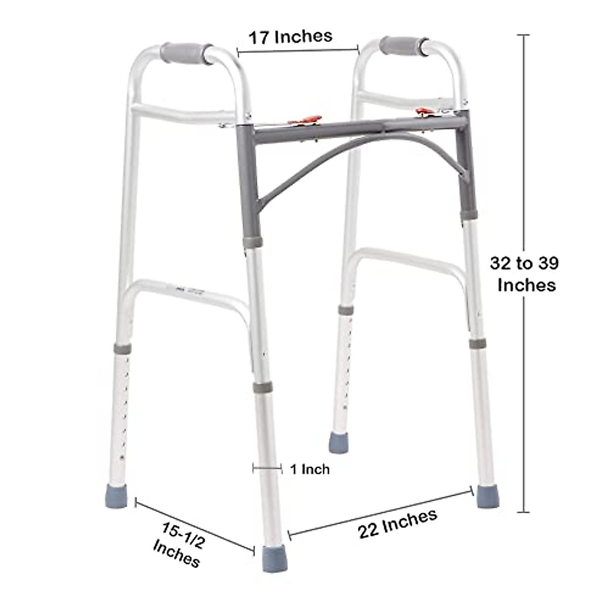 McKesson Folding Walker with Rubber Tips - Adjustable Height, Lightweight Mobility Aid, 350 lb Weight Limit, 1 Count