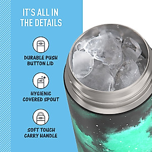 THERMOS FUNTAINER 16 Ounce Stainless Steel Vacuum Insulated Bottle with Wide Spout Lid, Galaxy Green