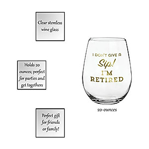 Creative Brands Heartfelt-Retirement Collection Stemless Wine Glass, 20-Ounce