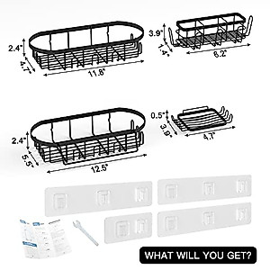 MACHYONG Shower Caddy, 4 Pack Adhesive Shower Organizer, Shower Shelf with Toothbrush Holder, Soap Dish, No Drilling Bathroom Storage Shampoo Holder Rack, Black