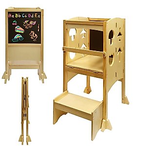Leipal Foldable Kitchen Step Stool for Kids Toddlers with Drawing Blackboard Folding Toddlers Extra Small Stool Wooden