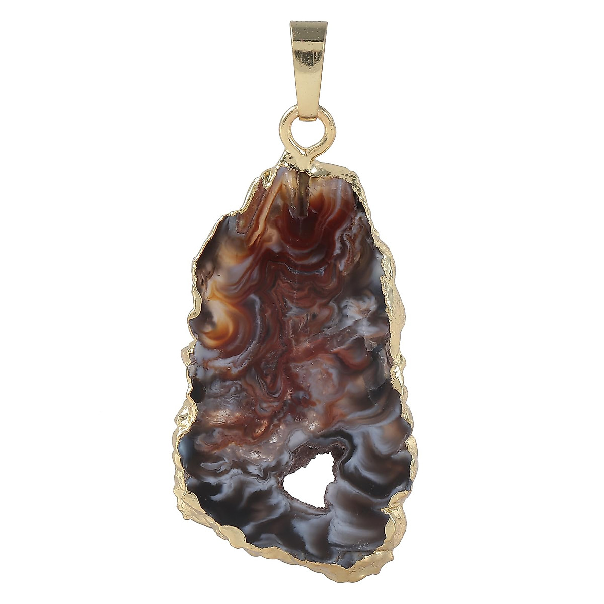 SUNYIK Irregualr Natural Agate Quartz Geode Druzy Pendant Necklace Healing Crystal,Gold Plated, 0.8"-1.6"