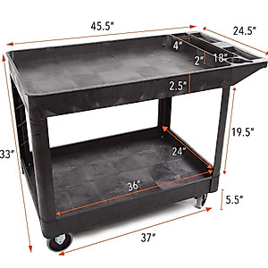 Stand Steady Original Tubstr Extra Large Utility Cart - Heavy Duty Tub Cart Holds up to 500 Pounds - 2 Shelf, Huge Rolling Cart - Great for Warehouse, Garage and More (45.5 x 24.5 / Black)