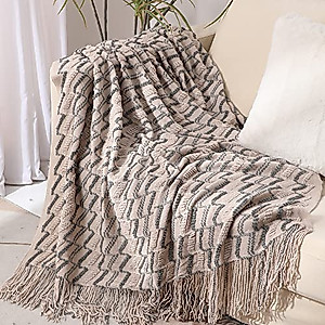 TXDYB 50"x 60" Soft Warm Cozy Khaki Knitted Blanket with Tassels,Boho Deco Throw Blanket for Bed Sofa Room Travel Camping Hotel Decoration,Wave Pattern Blanket for Women and Men