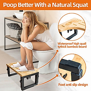 Toilet Stool Squat Adult, Toilet Stool Foldable, 7 in, 8 in, 9 in Adjustable Height Squat Stool Potty for Adults Kids, Squatting Toilet Stool for Pooping, Bamboo Toilet Step Stool, Toilet Foot Stool