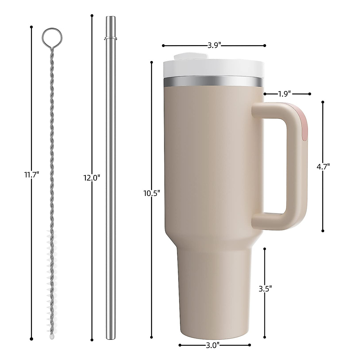 MURRICON 40 oz Tumbler with Handle and Straw,Reusable Vacuum Quencher Tumbler with Lid,Stainless Steel Insulated Travel Mug,for Coffee and Beverages(Rose Quartz)