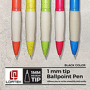 Lortek (50 Pcs Eco Friendly Ballpoint Writing Pens – Medium Point, Black Ink for Note Taking, Journaling, Planners, School, Work, Home – Made From Wheat Straw and Recycled Plastic